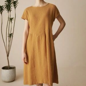 Lintico | Dresses | 0 Linen Capsleeve Textured Washed Midi Dress Alice | Poshmark